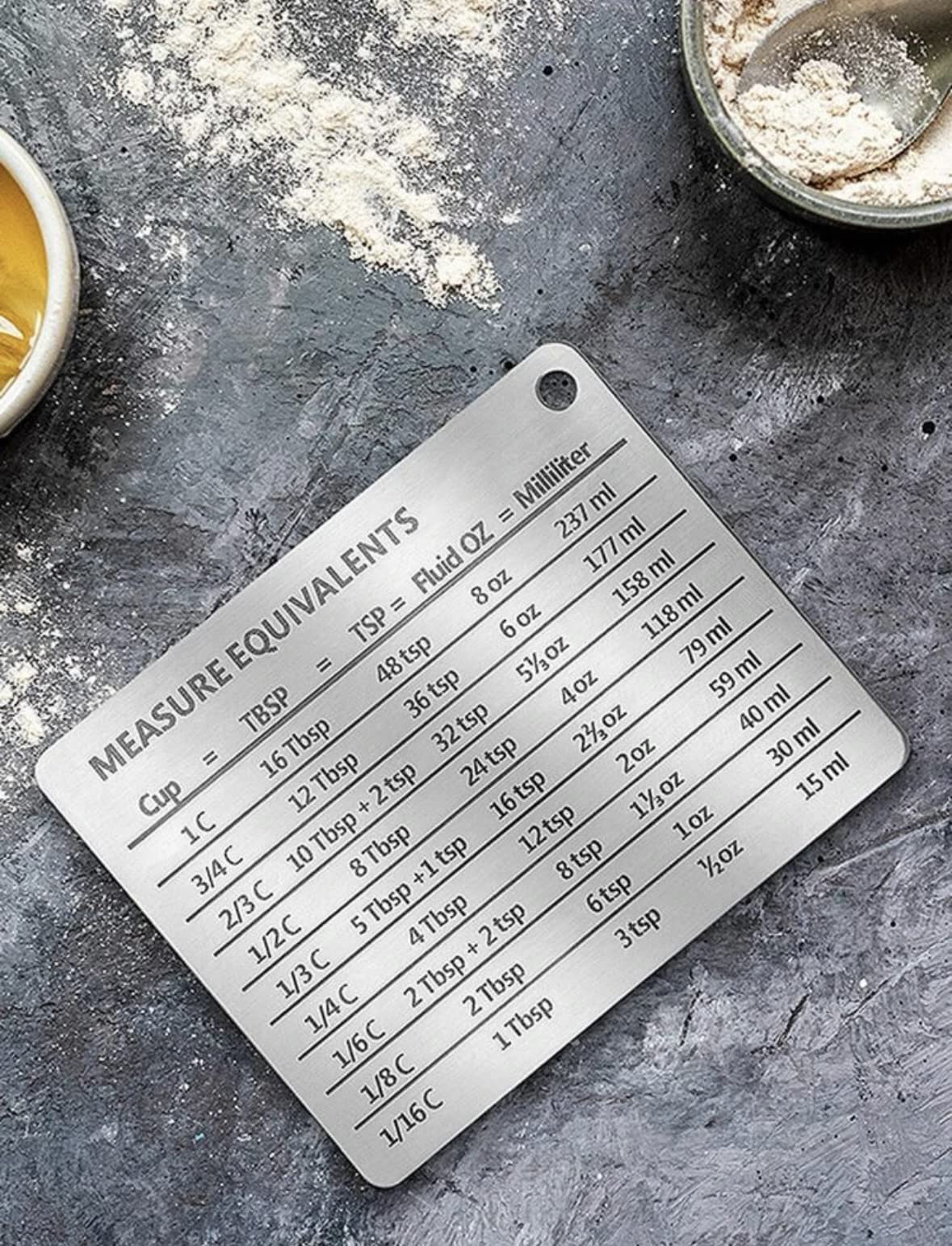 Magnetic Kitchen Conversion Chart - Professional Measurement Refrigerator Magnet, Stainless Steel, Conversions for Cups, Tablespoons, Teaspoons, Fluid Oz and Milliliters. (1 Pack)