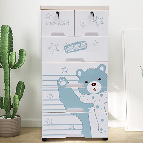 TouSuaRSi 5 Layers Plastic Storage Cabinet with Drawers & Lock, Cabinet Storage Closet Drawers Organizer for Clothes, Bedroom, 19.69 * 13.78 * 40.16in (6 Drawers, Pattern: Polar Bear)