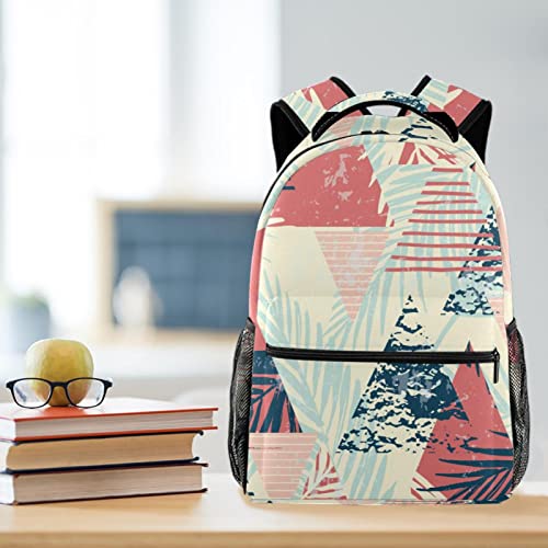 VBFOFBV Unisex Adult Backpack with for Travel Work, Triangle Stripes Tropical Leaves Modern