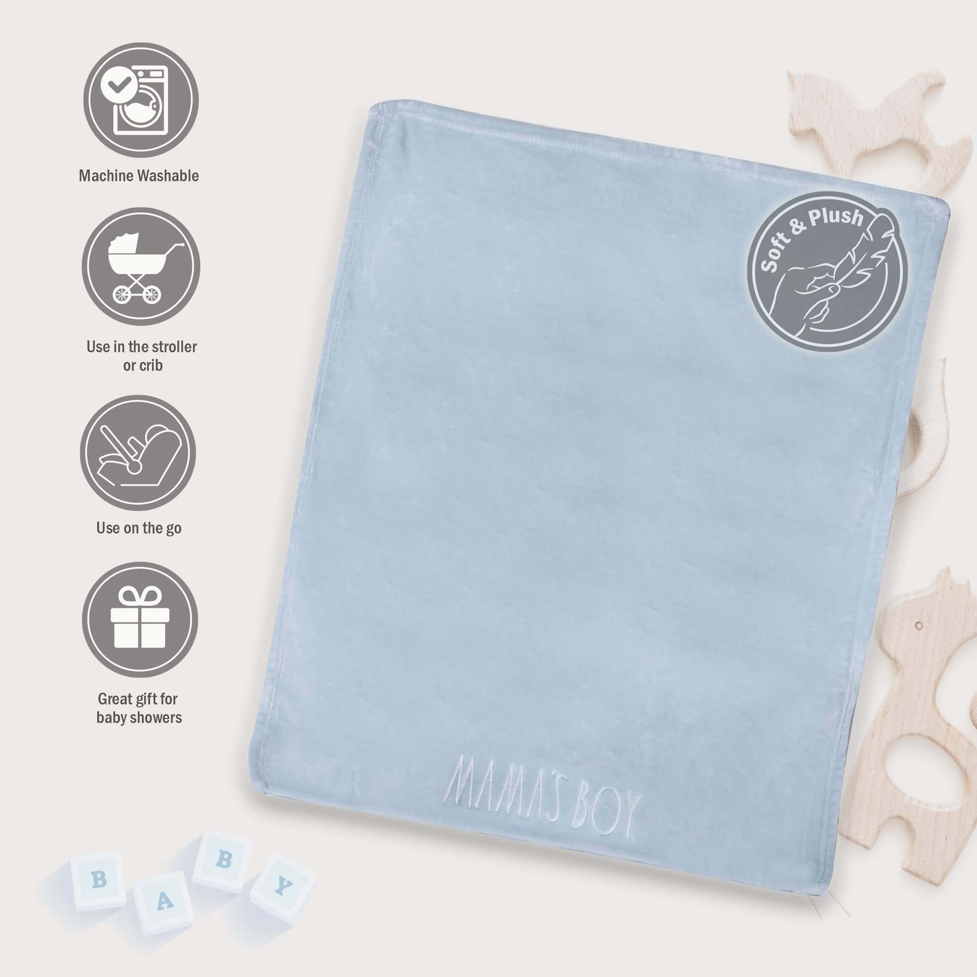 Rae Dunn Baby Blanket, Cozy, Super Soft, Fuzzy Throw Blanket for Newborn, Infant, Toddler, Receiving Blanket, Blankets for Crib, Stroller, Blue