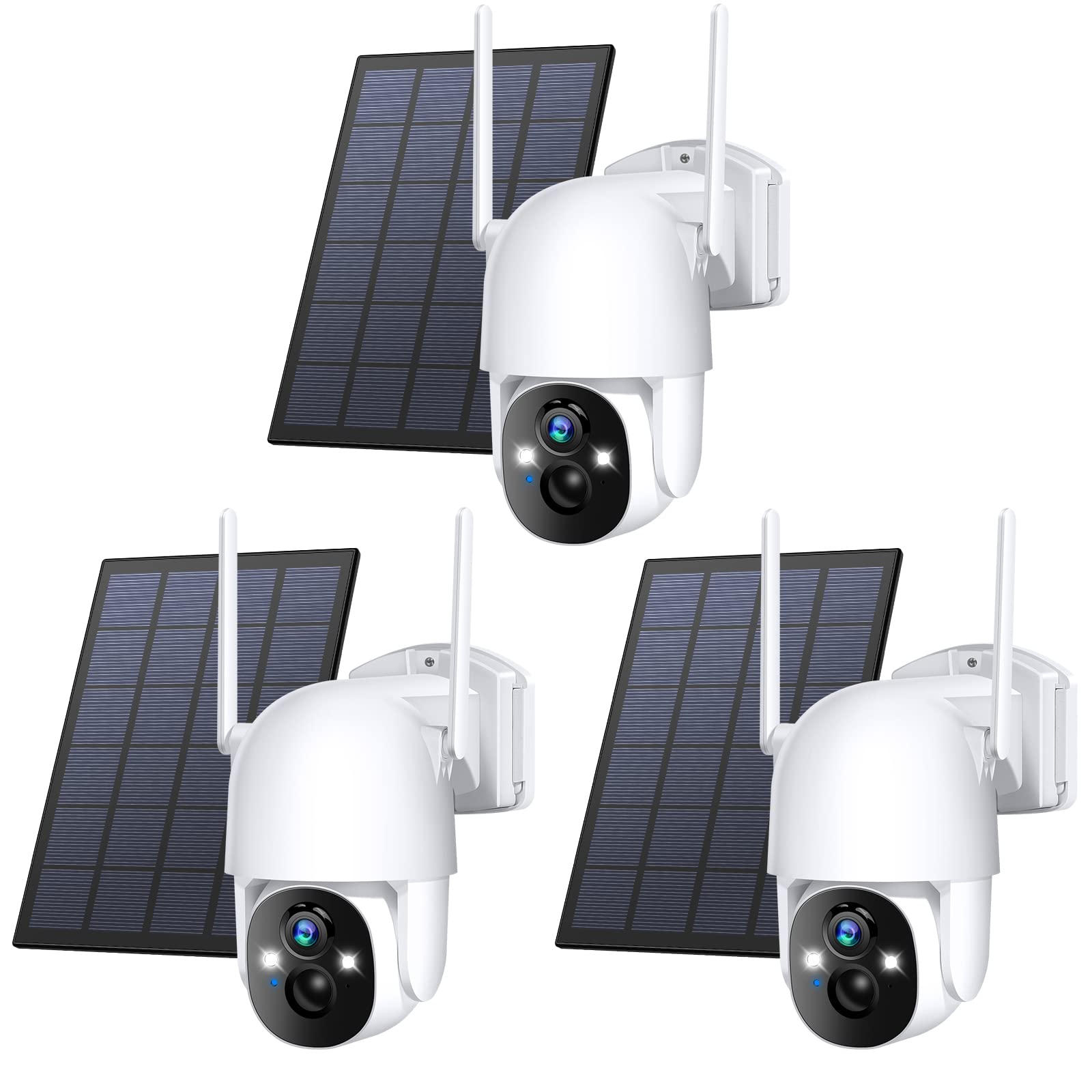 Poyasilon Solar Security Cameras Wireless Outdoor, 3MP 2K FHD Outdoor Camera Wireless 2.4G Wi-Fi 355° View Pan Tilt Security Cameras with AI Motion Detection, Siren, Two-Way Audio (3 Pack)