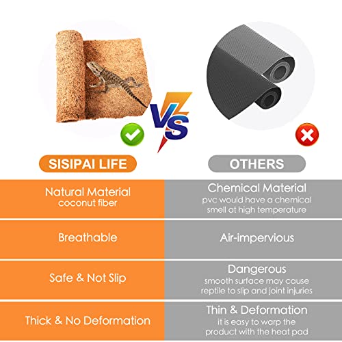 SISIPAI LIFE Reptile Carpet Coconut Fiber, 36" x 18" Reptile Terrarium Substrate Liner, Tortoise Bedding Carpet Mat Supplies for Pet Lizard, Chameleon, Bearded Dragon, Leopard Gecko, Iguana