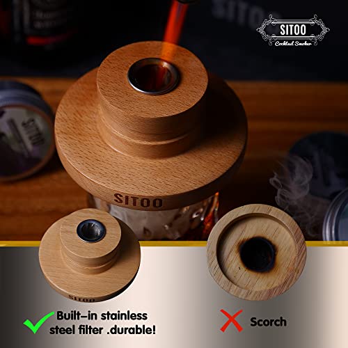 SITOO Cocktail Smoker, Old Fashioned Whiskey Smoker Kit w/ 4 Wood Shavings,Cocktail Smoker Kit for Cocktails, Meat, Whiskey, Desserts