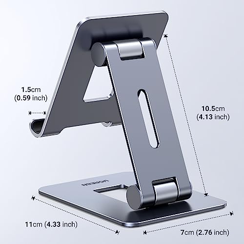 UGREEN Cell Phone Stand Desk Phone Holder Compatible with iPhone 15 14 13 12 Pro Max 11 XS Max XR X 8 Plus, Fully Adjustable Foldable Desktop Aluminum Smartphone Stand