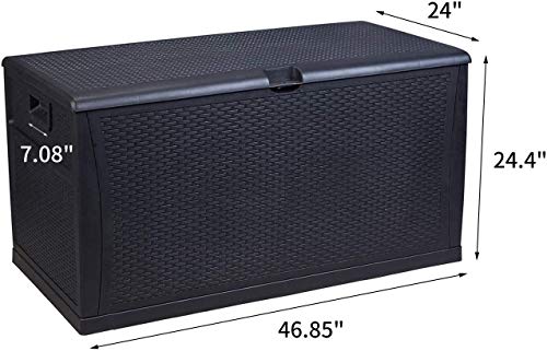 OVASTLKUY 120 Gallon Large Deck Box, Outdoor Storage Box Waterproof Resin Indoor/Outdoor Storage Container and Seat for Patio Cushions (Black)…