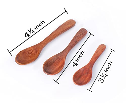 Tiny Acacia Wood Nesting Square Set 3 Serving Bowl 3¾”, 2¾”, 2⅛” Small 3 Wooden Spoon Mix size Stackable little Dish for Prep Salt Pepper Mustard Wasabi Dip sauce Salsa Nut Tableware Wooden Nest Bowl