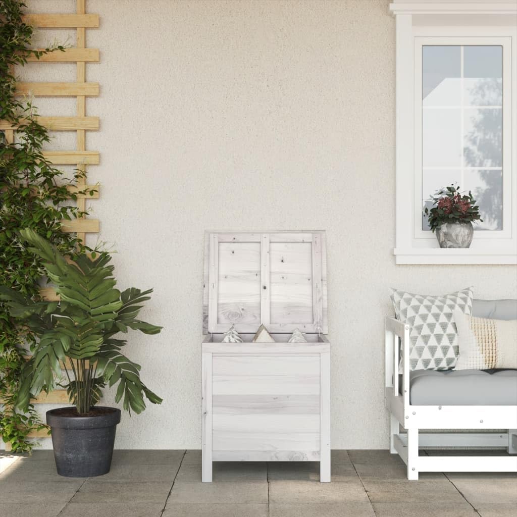 vidaXL Solid Fir Wood Patio Storage Box - White Outdoor Cushion Chest for Garden Tools and Toys with Slatted Base, 19.7x19.3x22.2 Inches
