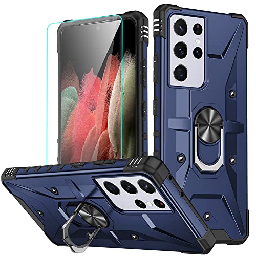 Vecomelo for Samsung Galaxy S21 Ultra Case with HD Screen Protector, [Military Grade] 16ft. Drop Tested Cover with Magnetic Kickstand Car Mount Protective Case for Samsung S21 Ultra 5G, Blue
