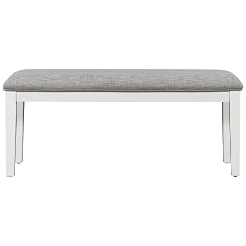 SIYSNKSI Modern 6 Piece Dining Table Set, Wood Dinette Table with 4 Upholstered Chairs and Bench, Classic Traditional Style Kitchen Table Set for 6 People (White+Gray)