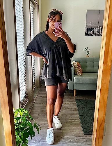 UANEO 2 Piece Outfits for Women Oversized Reversible Biker Short Sets Hot Shot Set Tracksuit (DarkGrey-XL)
