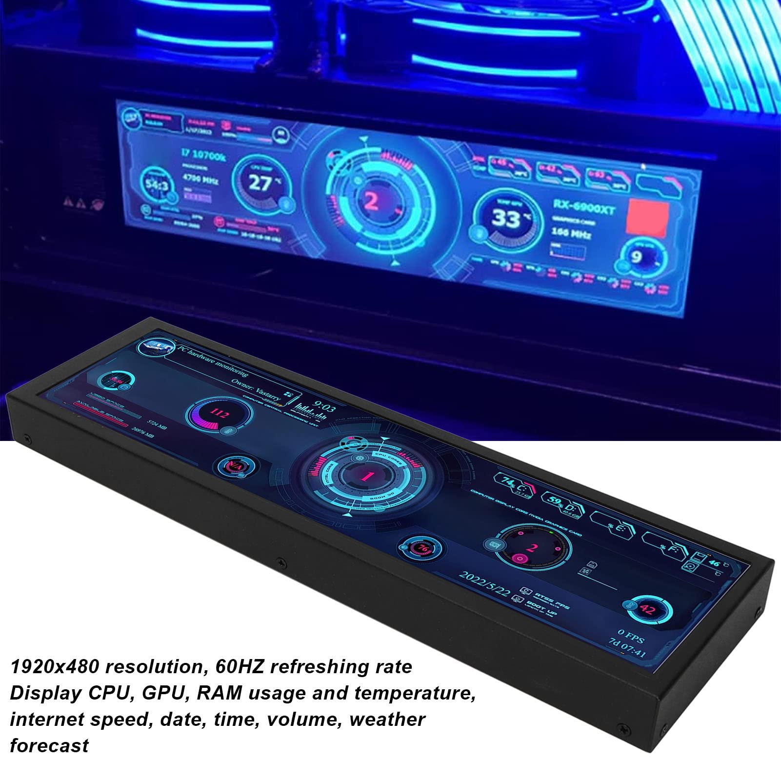 Rengu 8.8 Inch IPS Display, Multifunctional Chassis Secondary Screen for Computer