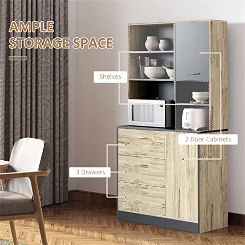 SEASD 67" Freestanding Buffet, Kitchen Storage Cabinet with 3 Drawers, Cable Management, 4 Cubbies and 2 Cabinets.