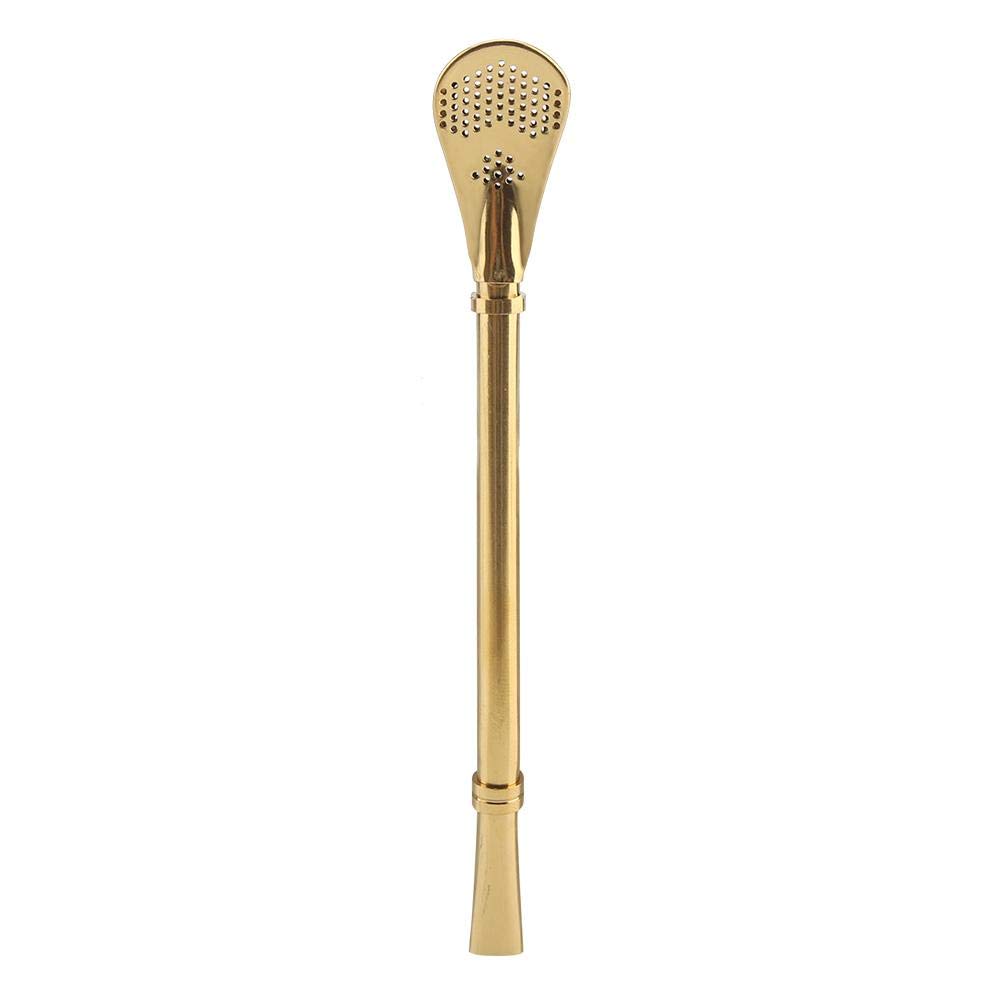 Multi function Drinking Straw, 4 in 1 Design Beverage Straw Tea Filter stirring rod and Fruit Spoon Made of 304 Stainless Steel Food Safety and Easy Maintain for Home Office Cafes Bar (Gold)