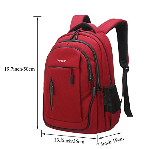 Vaupan Business Travel Laptop Backpack, Water Resistant College Computer Bag Gifts with USB Charging Port for Men & Women Fits 15.6 Inch Notebook (Deep Red)