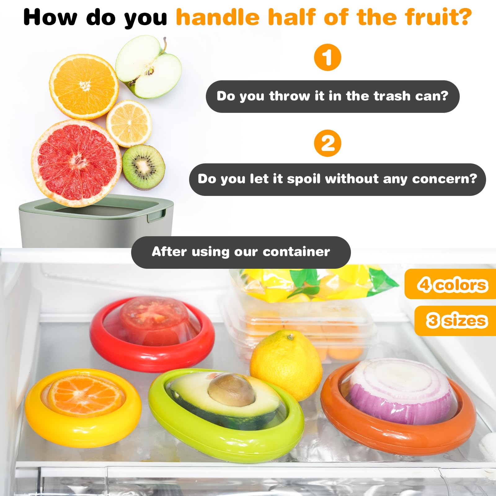SUPODDK Onion Storage and Avocado Saver,Reusable Silicone Food Storage Container Set of 4, Perfect For Storing Tomatoes, Lemons, Garlic, and Other Fruit and Vegetable For Fridge