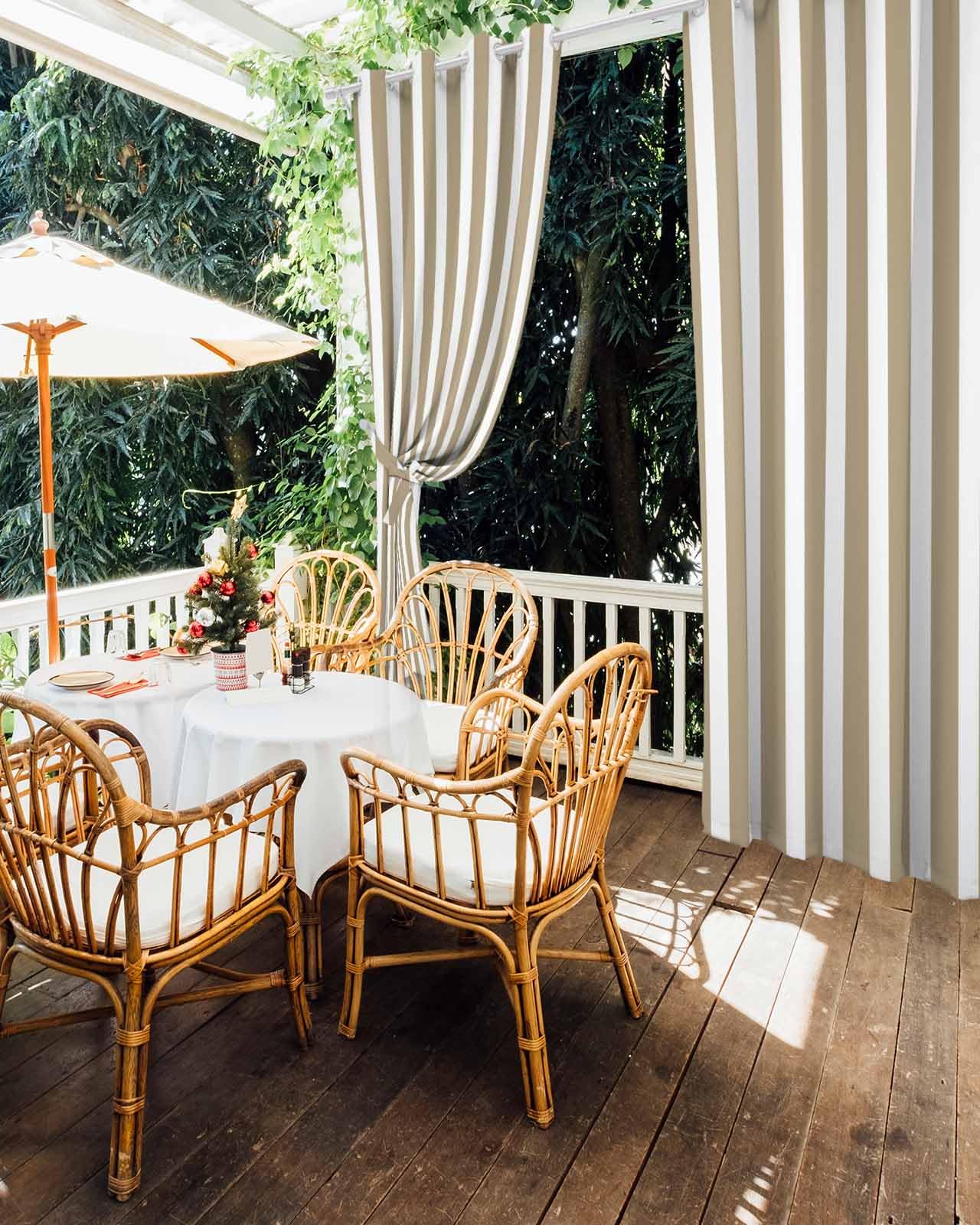 Outdoor Curtains for Patio Waterproof Stripe Indoor/Outdoor Curtain Tiebacks Khaki White Stripes Privacy Curtain Sun Blocking Farmhouse Grommet Drapes for Pergolas Gazebo Porch Balcony 2 Panel 54x84