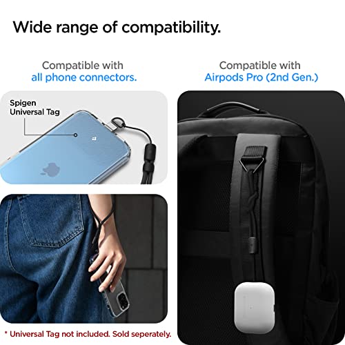 Spigen AirPods Pro 2nd Generation Rugged Armor Case and Lanyard Strap Dark Black Designed for AirPods Pro 2 (2022) - Black