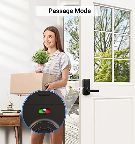 Veise Smart Lock, Keyless Entry Door Lock with Handle, Fingerprint 7-in-1 Locks for Front Door, Electronic Digital Keypad, APP Control, Set, Matte Black
