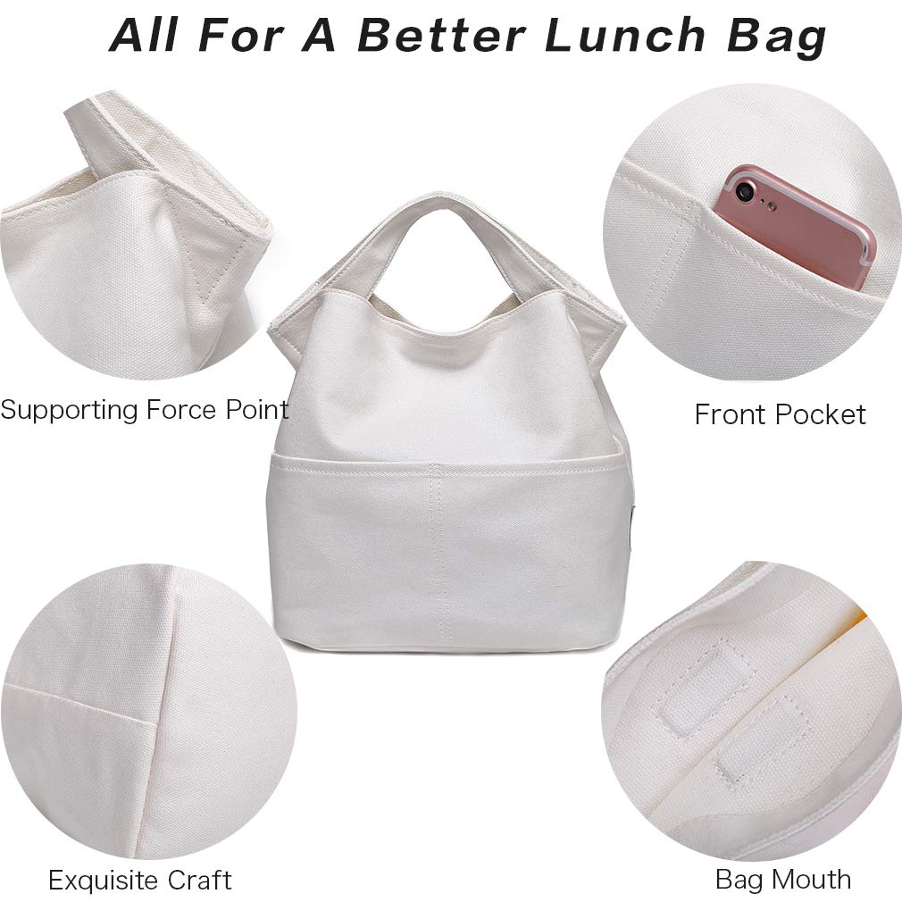 NOL Natural Organic Lifestyle Reusable Lunch Bag for Women Girls Small Top Hidden Handle Waterproof Oiled Cotton Tote Bag White