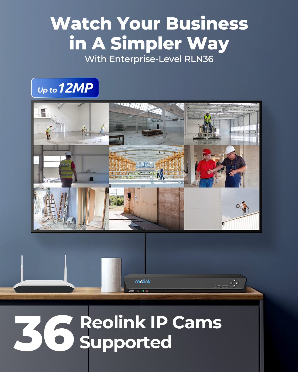 REOLINK 4K 36CH PoE Security Camera System, 32X RLC-822A PoE IP Outdoor Camera with 3X Optical Zoom, Smart Detection, Bundle RLN36 Reolink 36ch Network Video Recorder, 3 HDD Bays, No HDD Included