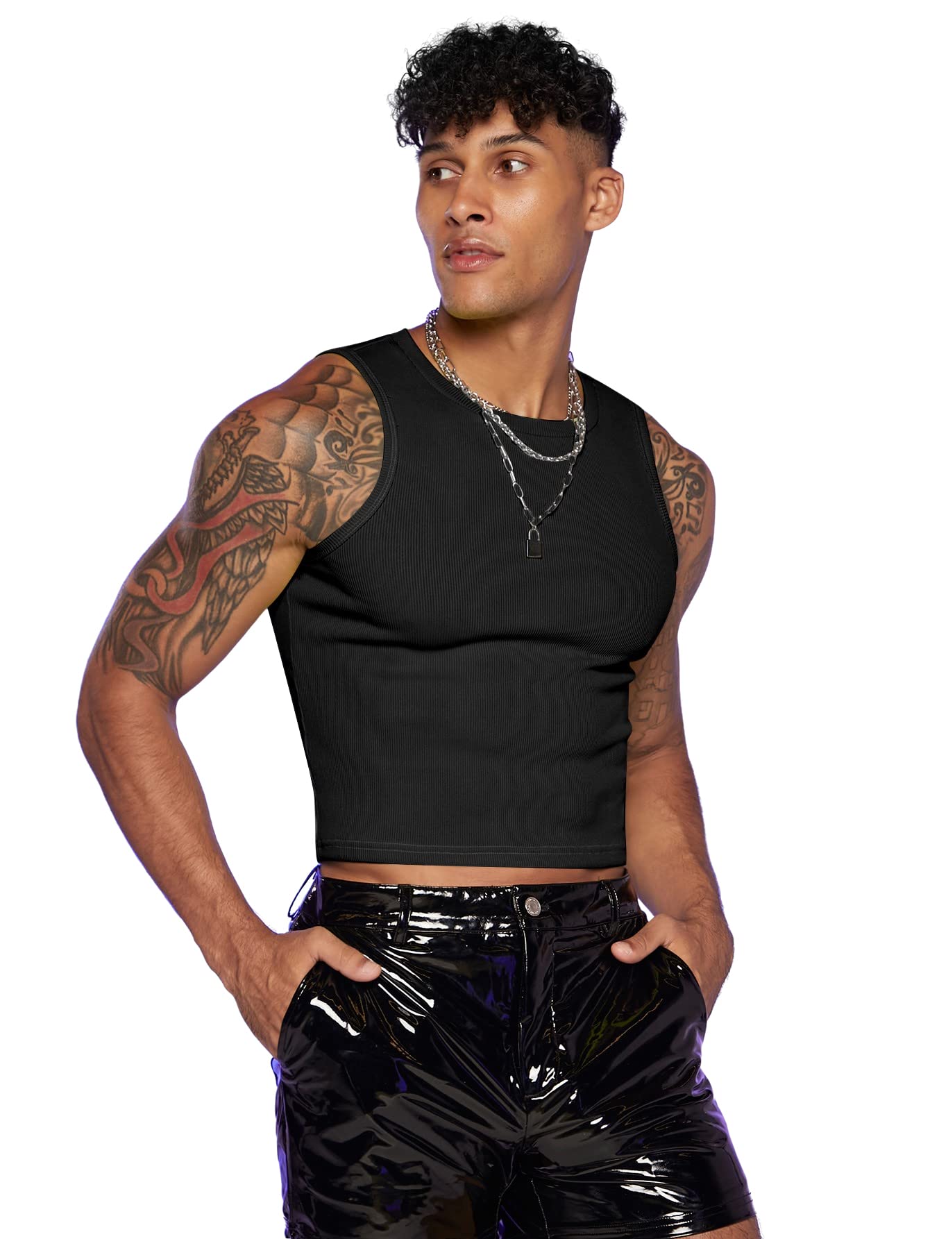 GORGLITTER Men's Fashion Workout Neon Crop Tank Top Slim Fit Hot Shirts White Large