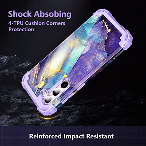Rancase Compatible with Galaxy S23 5G Case,[2 Tempered Glass Screen Protector + 2 Camera Lens Protector ] Three Layer Heavy Duty Shockproof Protection Cover Case for Samsung Galaxy S23,Purple