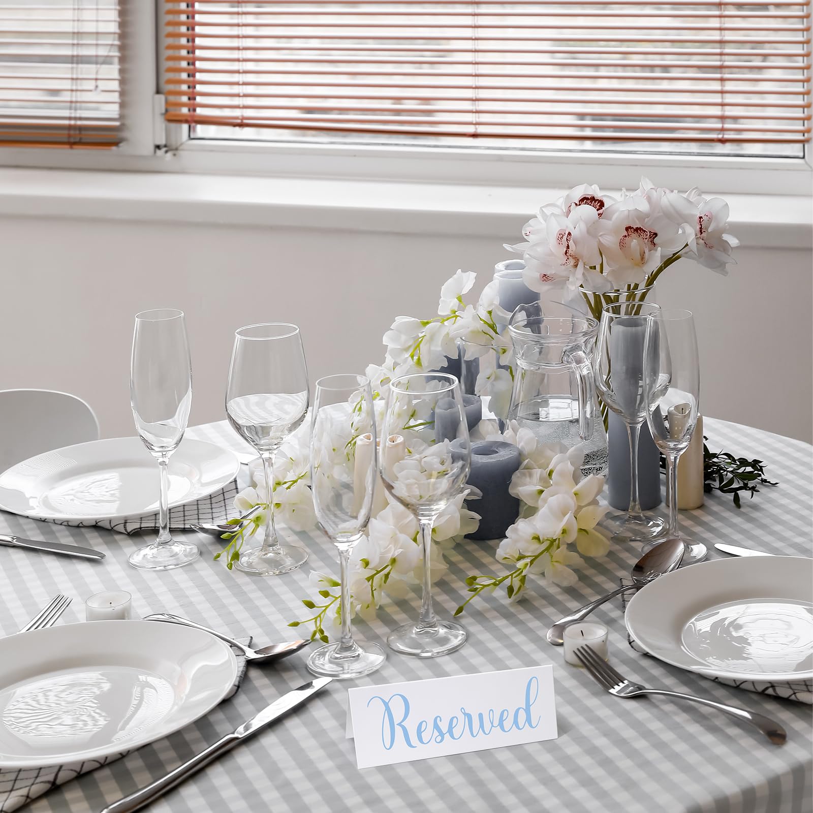 Spakon 20 Pack Reserved Signs 2.17 x 6 Inch White Blue Paper Reserved Table Signs for Wedding Christmas Party Restaurant Receptions Events Business Birthday Party