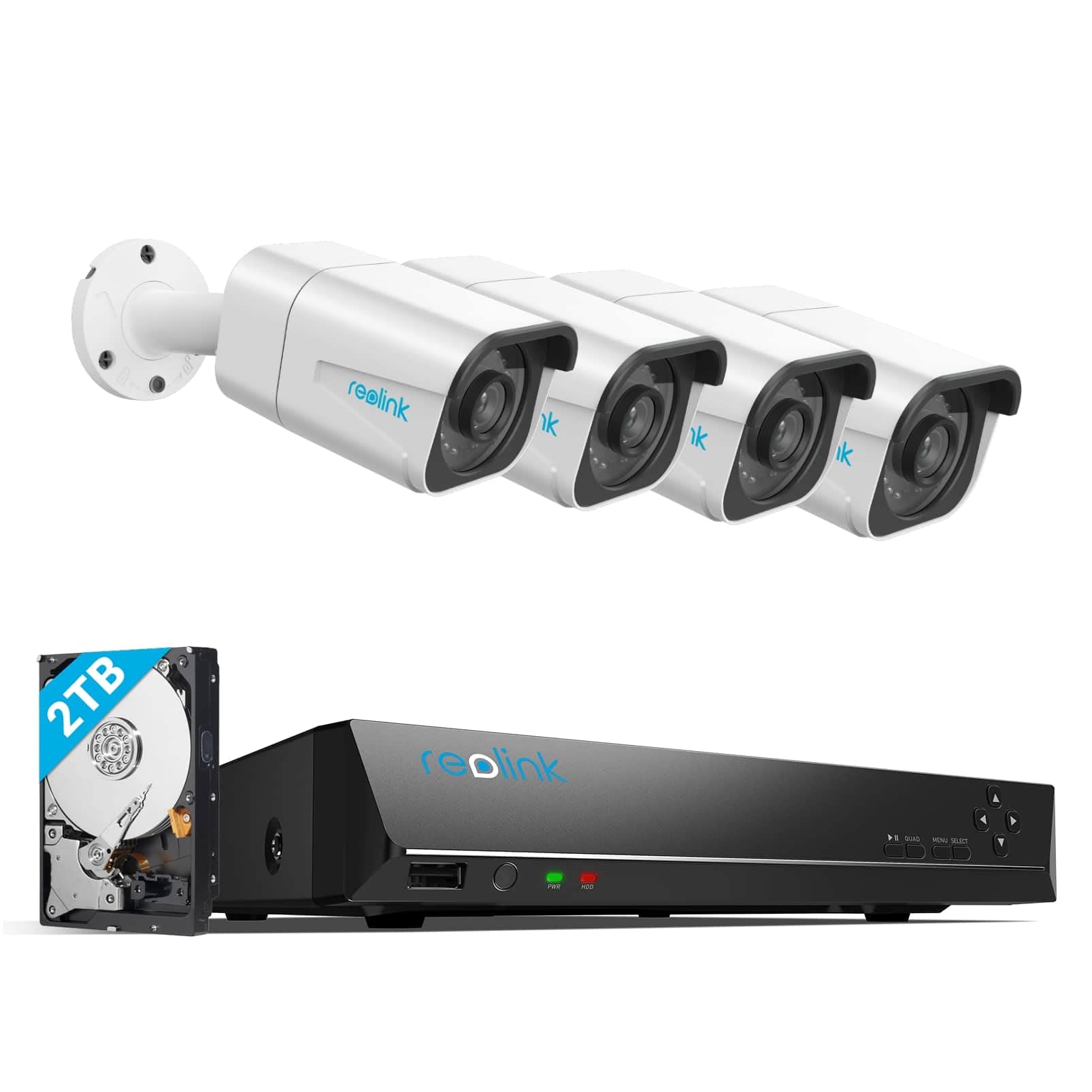 REOLINK 4K Security Camera System, 4pcs 4K PoE Security Cameras Wired with Motion Detection, 8MP/4K 8CH NVR with 2TB HDD for 24/7 Recording, RLK8-800B4 (Renewed)