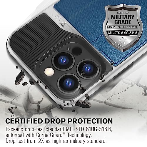 VENA vCommute Wallet Case Compatible with Apple iPhone 14 Pro (6.1"-inch), (Military Grade Drop Protection) Flip Leather Cover Card Slot Holder with Kickstand - Blue