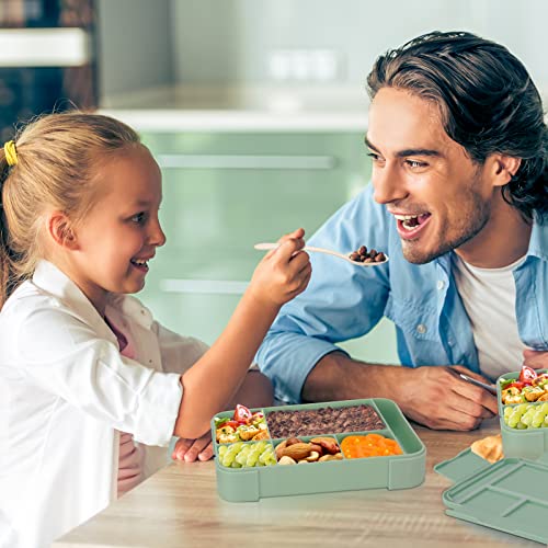 Vensp Bentobox,Kid Lunch Box, Bento Box Adult Lunch Box,Lunch Box Container for Kids/Adults/Toddler,1330ml-6 Compartments&Utensiles, Leak Proof,Microwave/Dishwasher/Refrigerator Safe(Green)