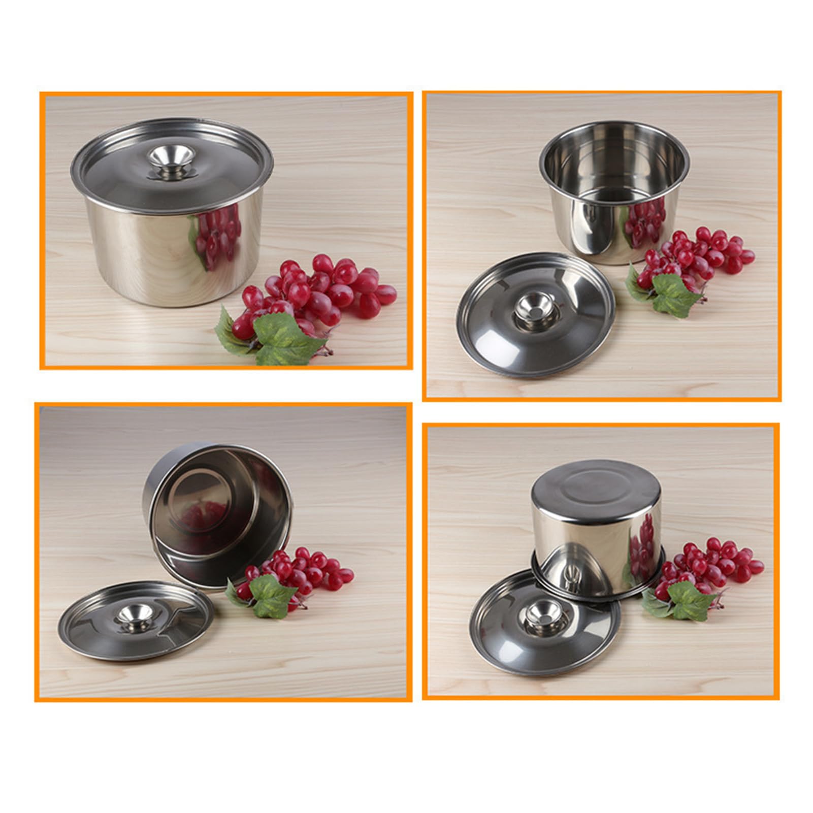 Stew Pot Stainless Steel Non Stick Lid Soup Seasoning Container Kitchen Utensil (S(15.2x8.8x3.1cm))