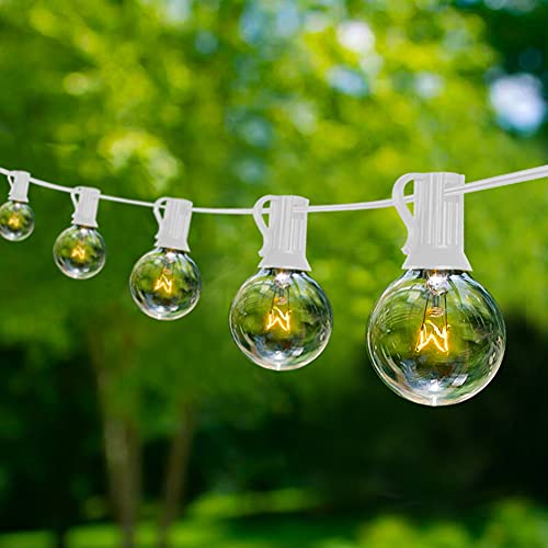 Pallerina 25FT G40 Outdoor String Lights with 27 Globe Clear Bulbs(2 Spare) Patio String Lights Outdoor Waterproof for Party Wedding Garden Commercial Decoration, 5 Watt Bulbs E12 Base- White Wire