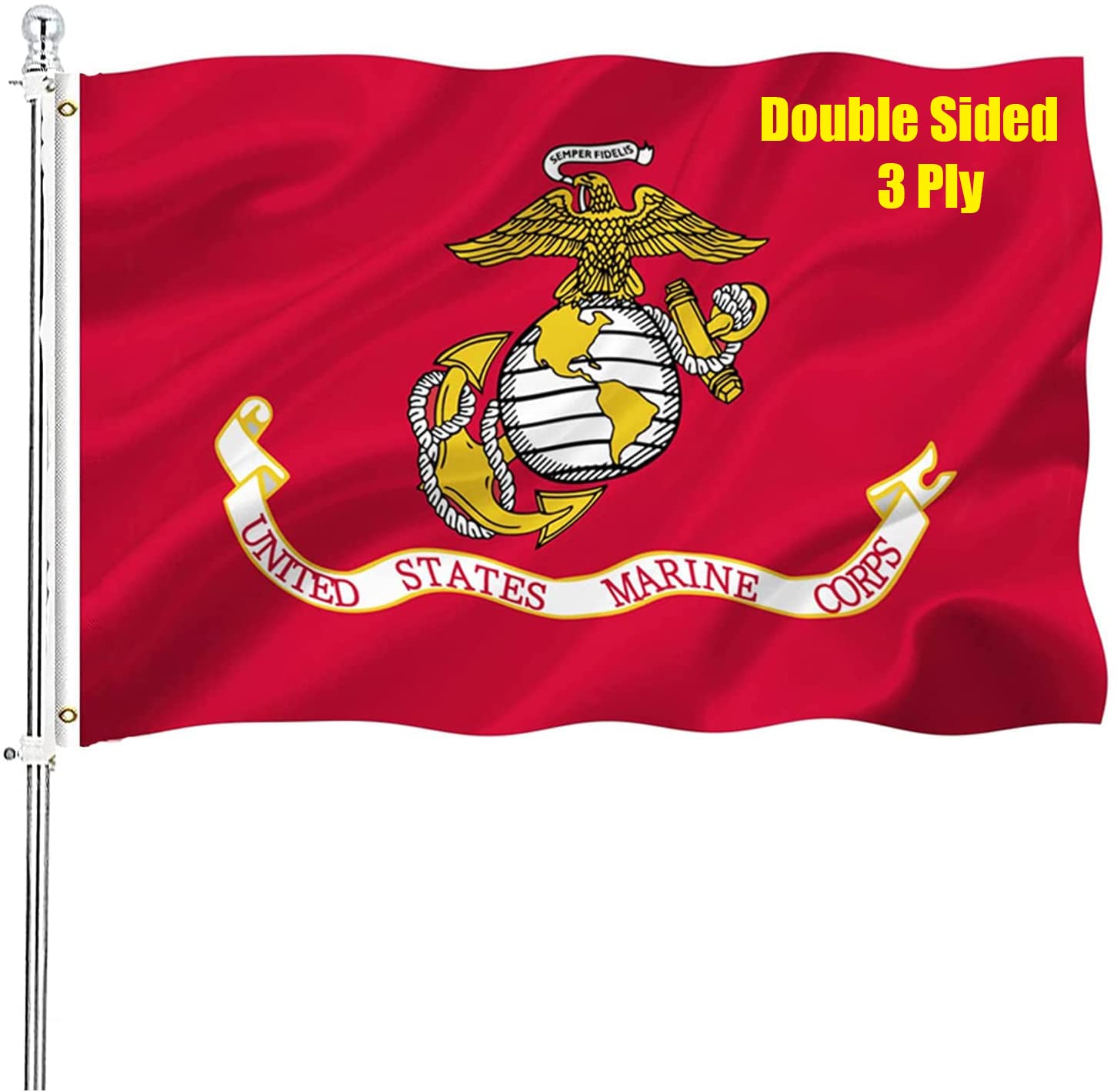 Marine Corps USMC Flag Double Sided 3x5 Outdoor Heavy Duty US Military Army Flags Long Lasting with 2 Brass Grommets