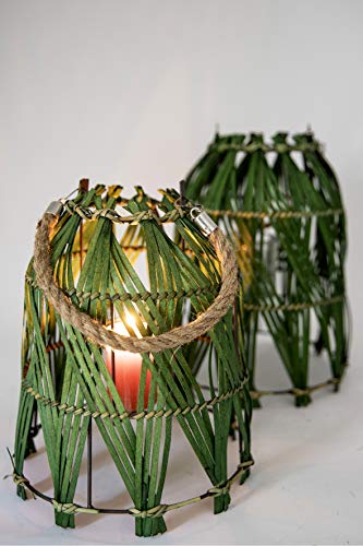 Villa d'Este Home Tivoli AMAZZONIA Rattan Green Small, Lantern: Ø 24.5 30 cm Dimensions Jar: Ø 8 x h. 8 cm