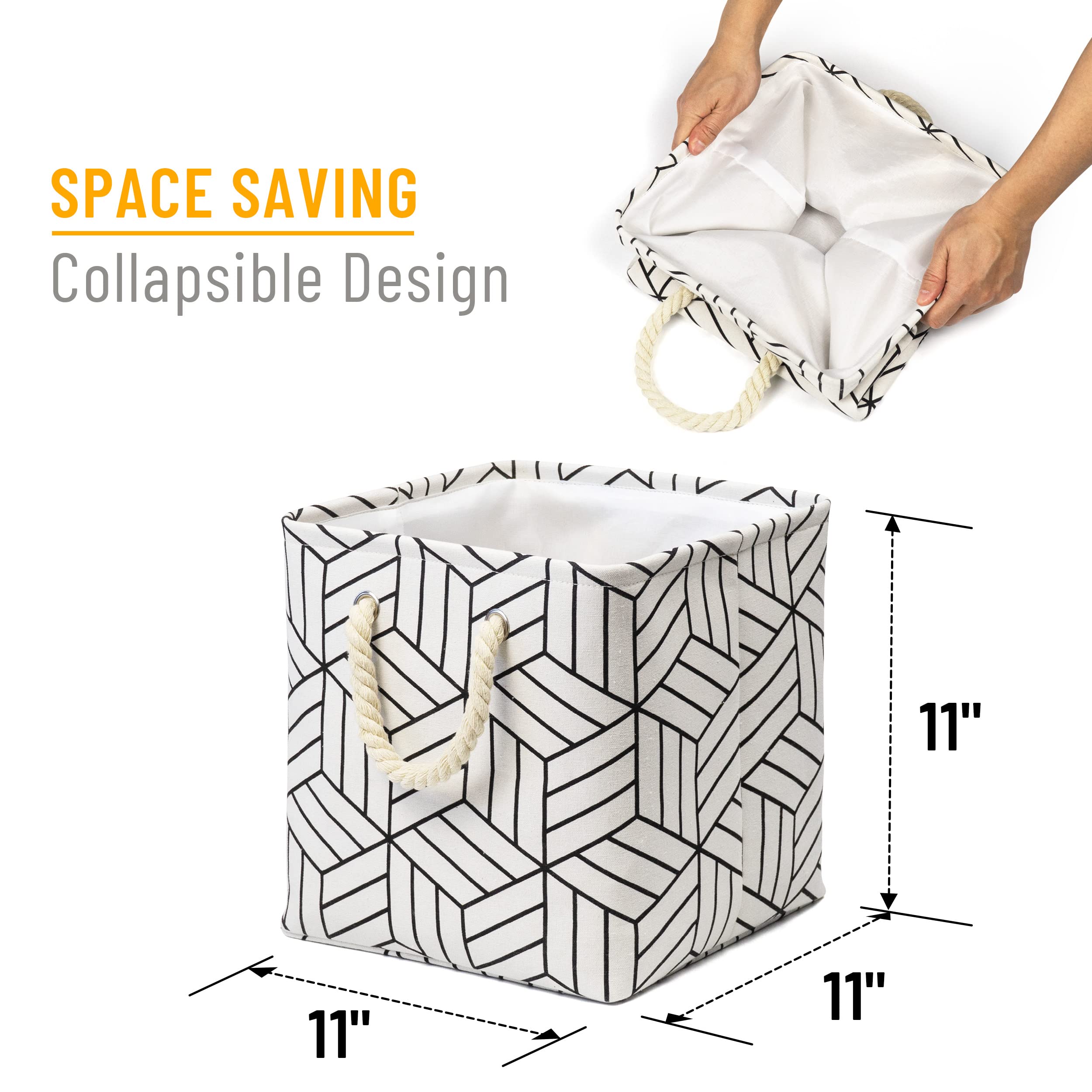 HZZTY BRNY Cube Storage Basket Fabric Storage Bins [3 Pack] Foldable Square Canvas Bin Collapsible Linen Cubby Organizer with Handles for Shelf Closet Clothes Nursery Toy 11” x 11” x 11” White