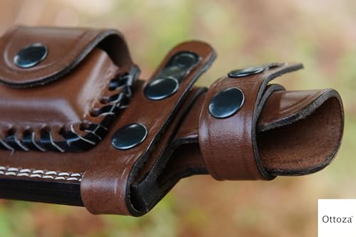 Ottoza Handmade Leather Knife Sheath Right Hand Tracker Knife Sheath - Bushcraft Knife Sheath - Hunting Knife Sheath - Survival Knife Sheath Horizontal Carry Dark Brown TOP Grain Leather No:103