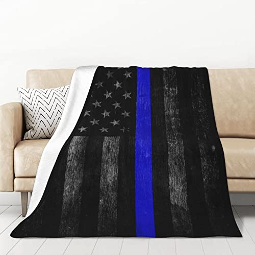 UIACOM Blue Line Blanket Police Office Gifts for Men, Vintage American Blue Line Throw Blanket for Dad Father Husband Boyfriend, Ideas Gifts for Students Graduation Cop Stuff Decor,50"x40"
