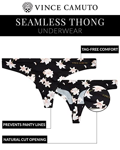 Vince Camuto Women's Underwear - 5 Pack Seamless Thong Panties (S-XL), Size Small, Black Floral/Ballet/Tan/Chai/Black