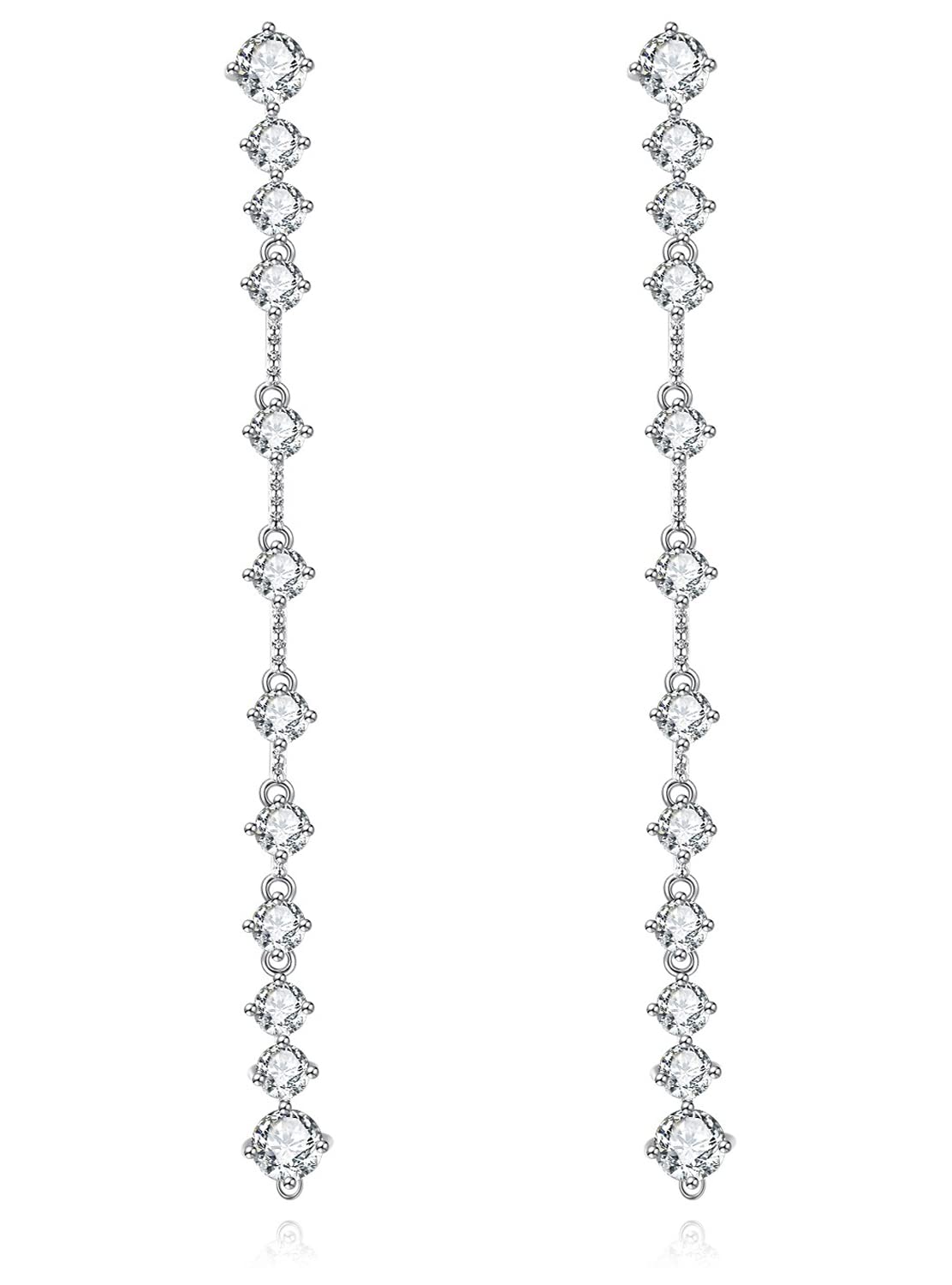 Moissanite Dangle Stud Earrings for Women, 3-6CT DF Color Ideal Cut 925 Sterling Silver Simulated Diamond Earrings with Certificate of Authenticity (6cttw Long Chain)