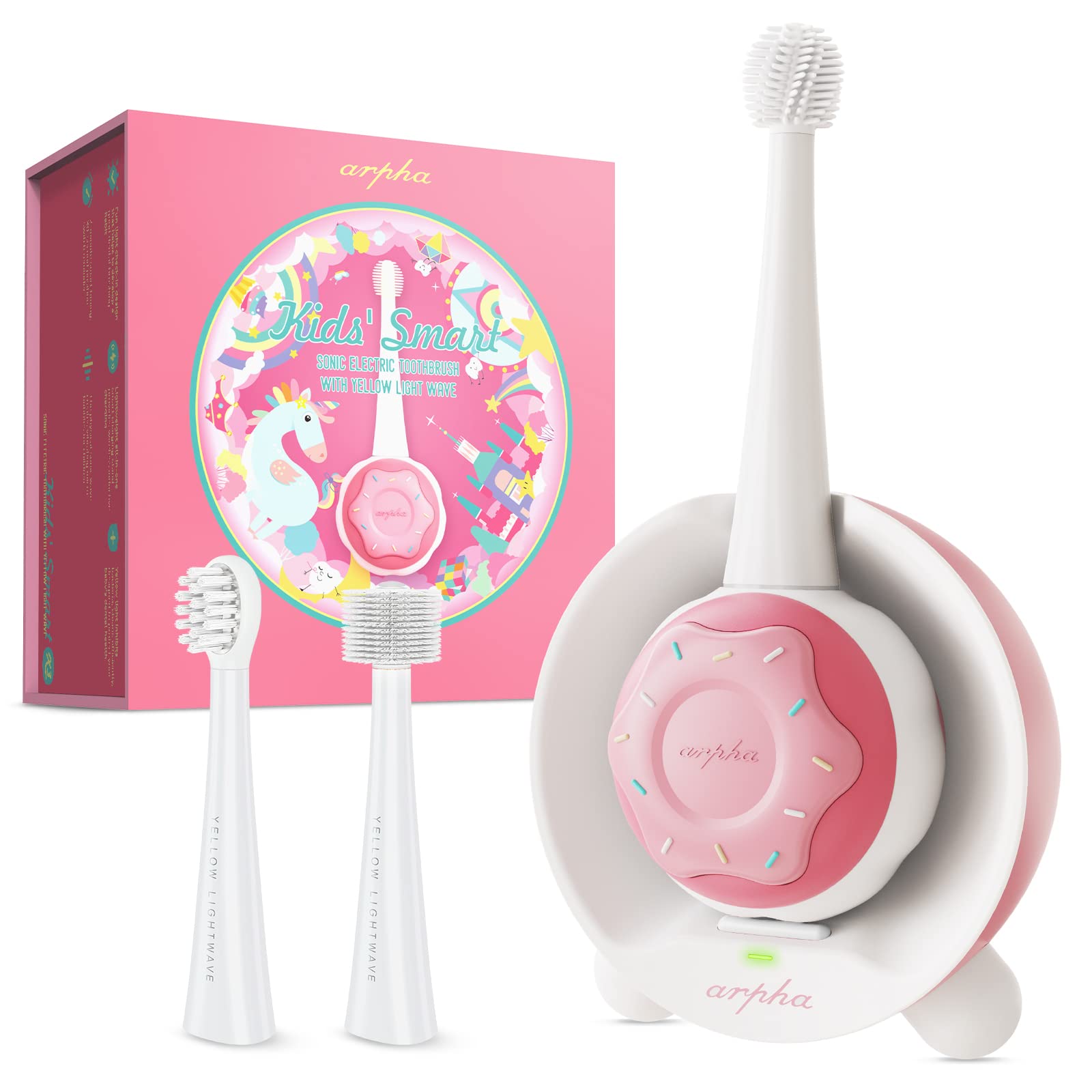 Rechargeable Electric Toothbrush for Baby, Toddler Electric Toothbrush with LED Light, Easy-Grip Silicone Handle, 3 Modes with 2 Minutes Smart Timer, Ages 1+, Pink