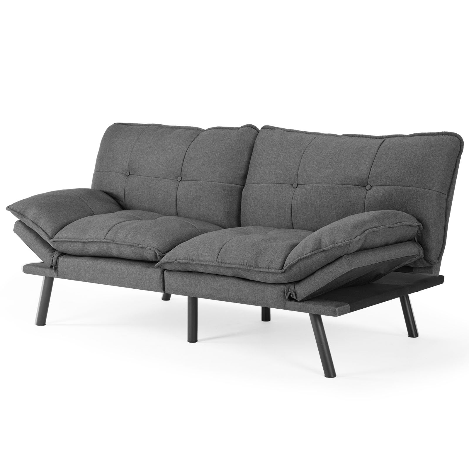 Sweetcrispy Comfortable Futon Sofa Bed, Convertible Adjustable Sofa Bed Couch, Memory Foam Loveseat for Efficient Home and Office Use, Grey