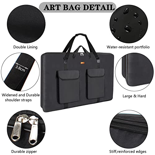 TreochtFUN Art Portfolio 23 X 31, Portfolio Case A2 Heavy duty Portfolio Folder for Artwork With Shoulder Strap, Art Supply Bag For Large Painting Board Supplies .(Black)