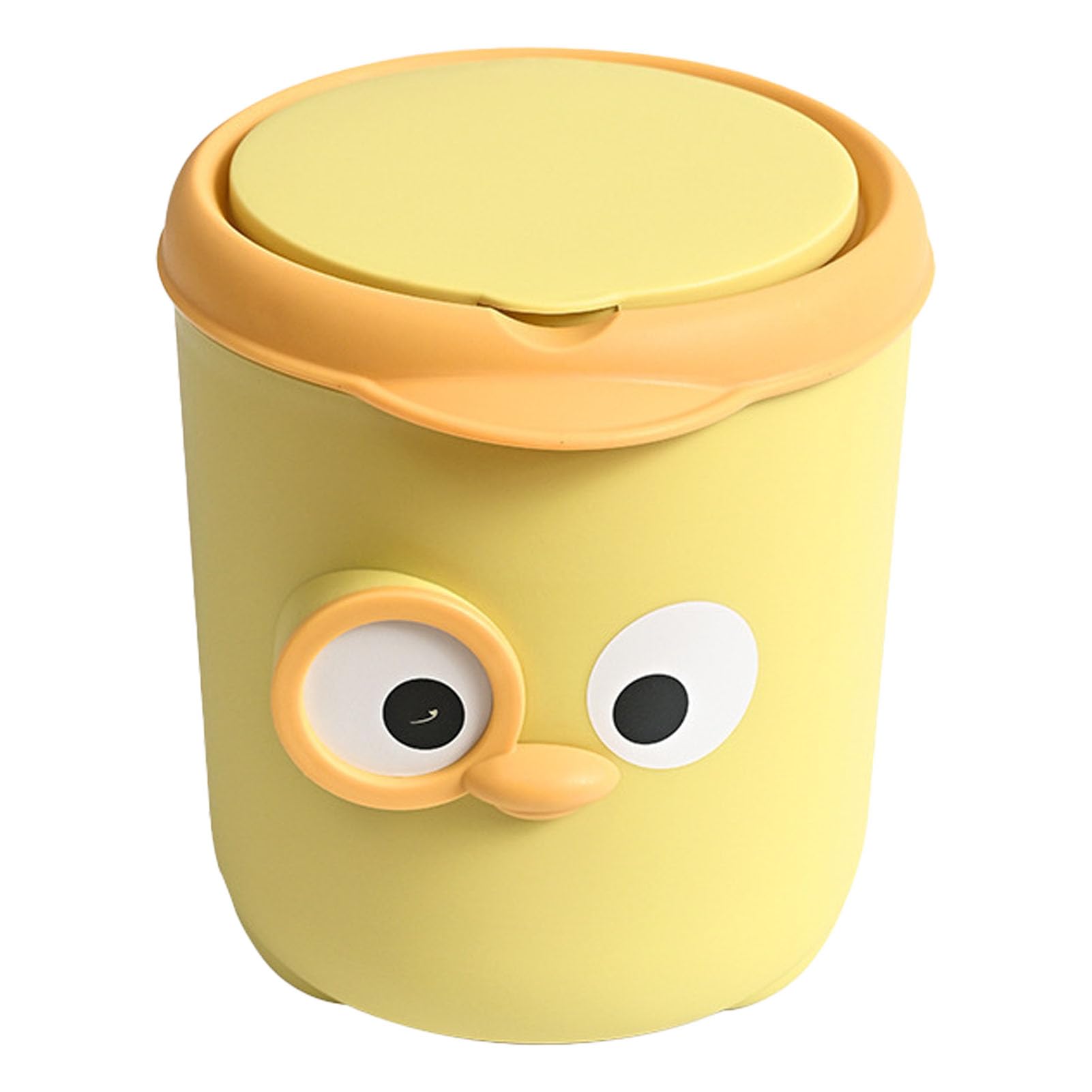 WOOXGEHM Plastic Mini Trash Can with Lid, Cute Cartoon Design, Small Desktop Trash Can for Home/Office/Kitchen/Dresser Desktop/Bedroom/Bathroom(Yellow)