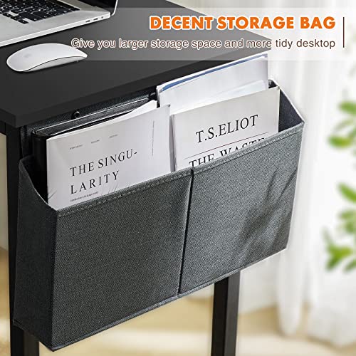 Sweetcrispy Computer Desk 47 Inch Home Office Desk Writing Desk Sturdy Gaming Desk Table Workstation, Work Desk with Storage Bag, Headphone Hook & Metal Frame, Black