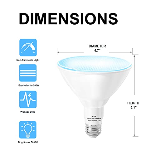 mfxmf LED Flood Outdoor Light Bulb 5000K Daylight,110V E26 Base 20W PAR38 Flood Light Bulbs Replace Up to 200W, Non-Dimmable,1800 Lumens LED Flood Light for Outdoor Hallway Garden(2 Pack)