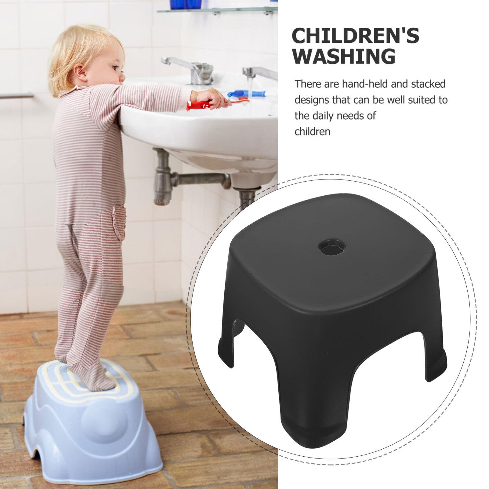 STOBAZA Step Stool for Kids Plastic Step Ladder Compact Foot Stool Foldable Step Riser for Adults Kitchen Bathroom Living Room Black - 8.06X7.66X6.29in