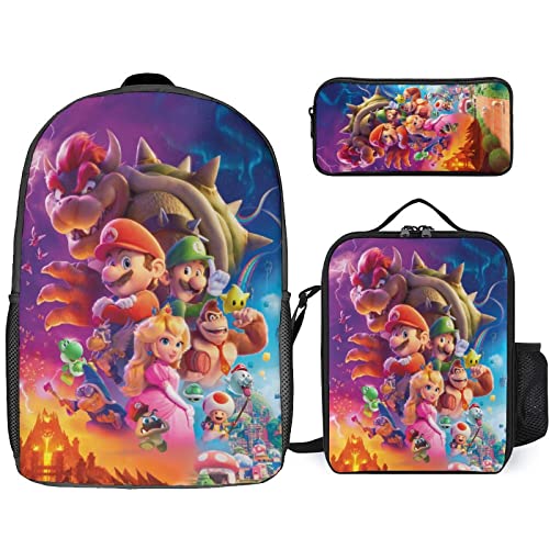YUABVOP Fashion Cartoon Backpack Set Game Backpacks with Pencil Case And Lunch Bag Lunch Box For Kids Lightweight Travel Casual Daypack School Supplies