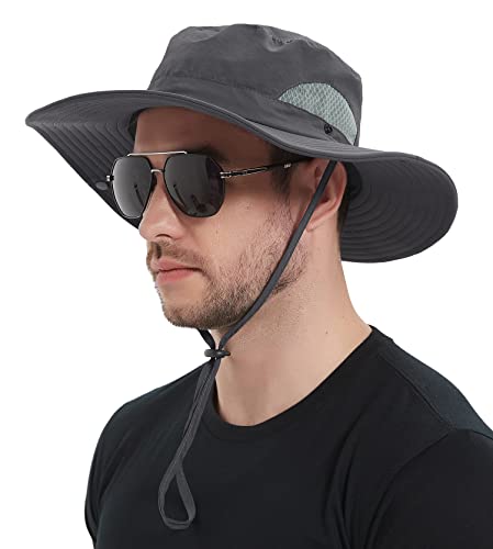 Wmcaps UPF 50+ Sun Protection Hats for Men Women, Wide Brim Waterproof Bucket Hat for Fishing, Hiking, Garden, Outdoor Dark Grey