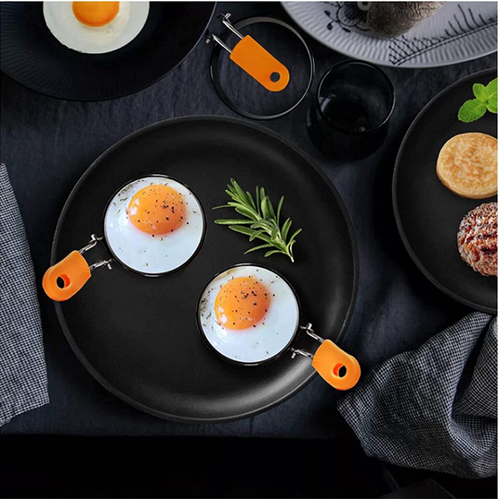 MiaLover 2Pcs 3'' Nonstick Egg Rings with Silicone Handle, Stainless Steel Mold Shaper Circles for Fried Egg MacGuffin Sandwiches,Portable Grill Accessories for Camping Indoor Breakfast Burger