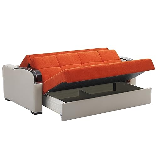 Sweethome Stores 74" Pull Bed with Storage, Firm, Fabric, 650 lbs Capacity, Sleeper Sofa, Futon for Living Room or Home Office Convertible Couch, DormirClack Sofabed, Orange